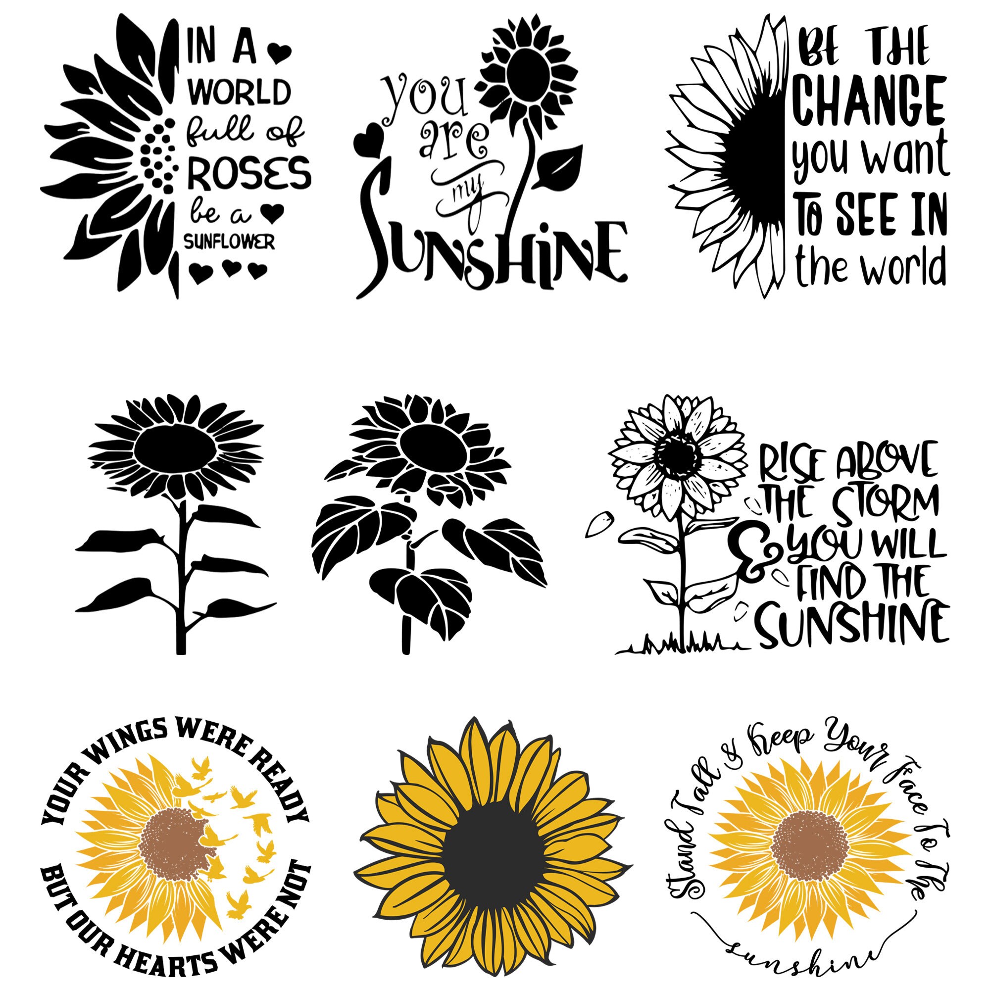 Sunflower Svg Bundle Flower Svg Monogram Svg Half Sunflower Etsy