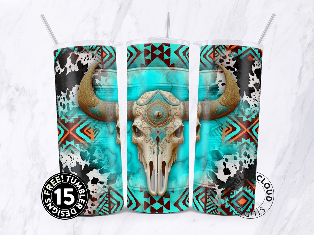 Cow Aztec Pattern Tumbler PNG, Southwest Sublimation Design, 20 Oz ...