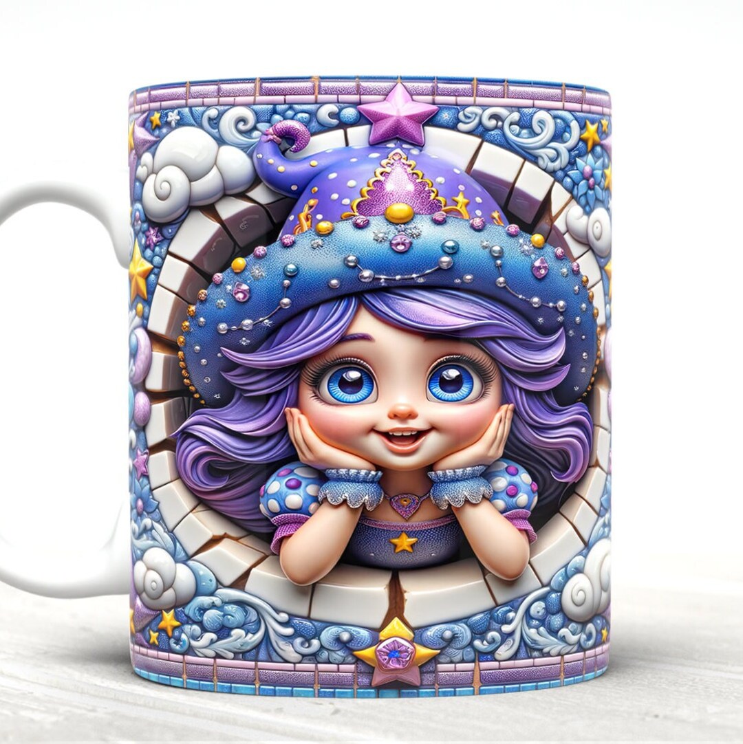 3D Cute Princess Mug Wrap, 3D Princess 11oz and 15oz Mug Template ...