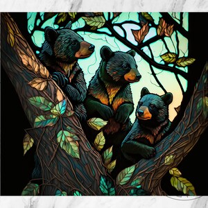 Stained Glass Black Bear Cubs Digital Wrap, 20oz Skinny Tumbler Designs ...