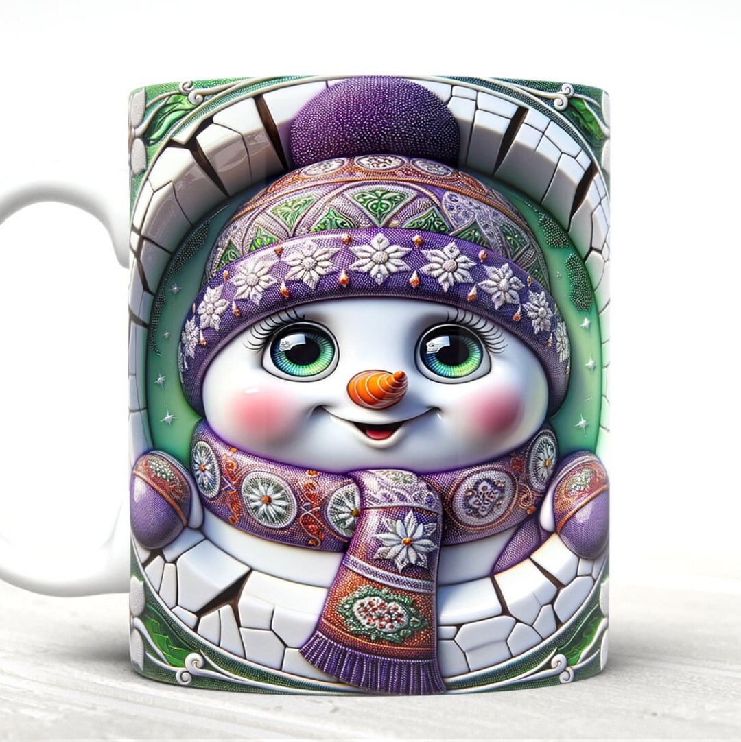 3D Purple Snowman Mug Wrap, 3D Snowman 11oz and 15oz Winter Mug ...