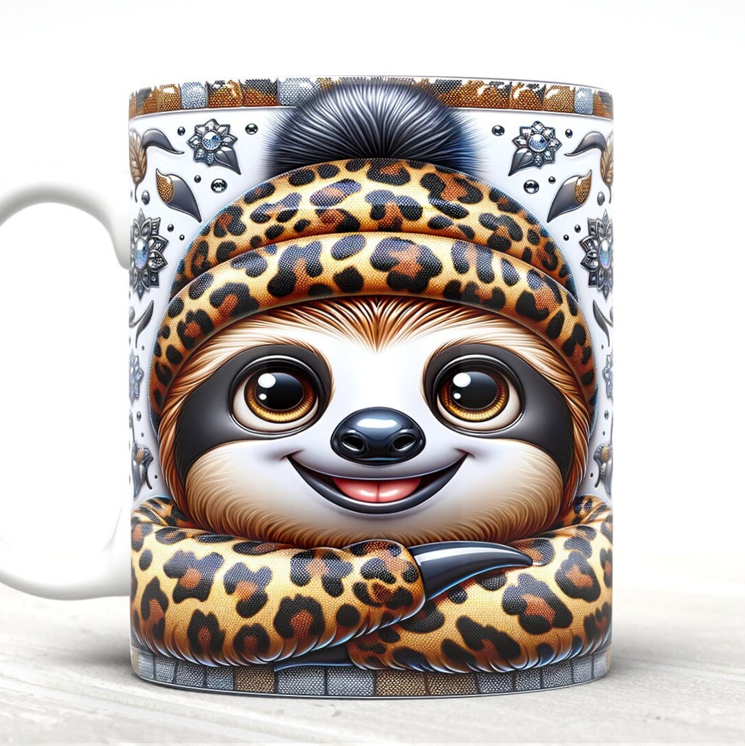 3D Cute Sloth Mug Wrap, Winter 3D Sloth 11oz and 15oz Animal Mug ...