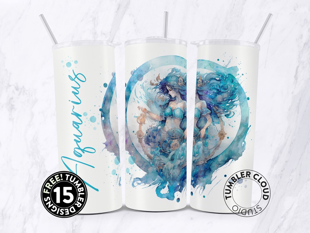 Aquarius Tumbler Wrap PNG, 20 Oz Skinny Tumbler Sublimation Design ...