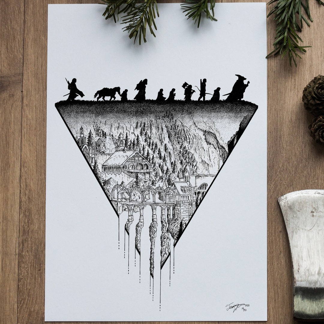 Lord of the Rings Art the Fellowship Gift for LOTR Fan Art Risograph ...