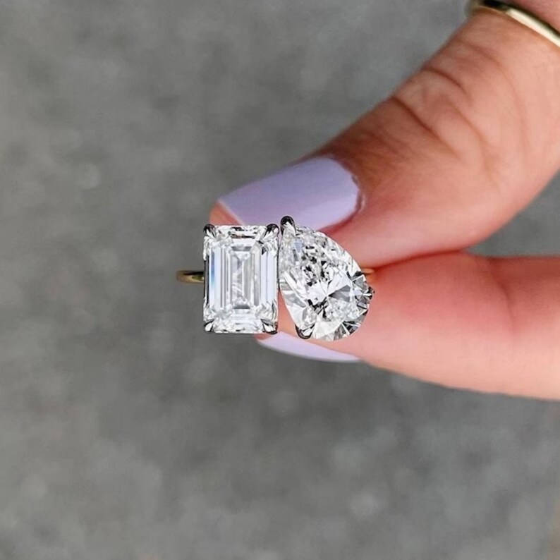 Pear Cut Ring Toi Et Moi Ring Double Stone Engagement Ring - Etsy