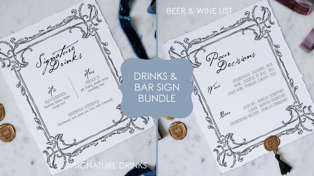 Rococo Wedding Bar Sign Templates (instant Digital Download DIY Print ...
