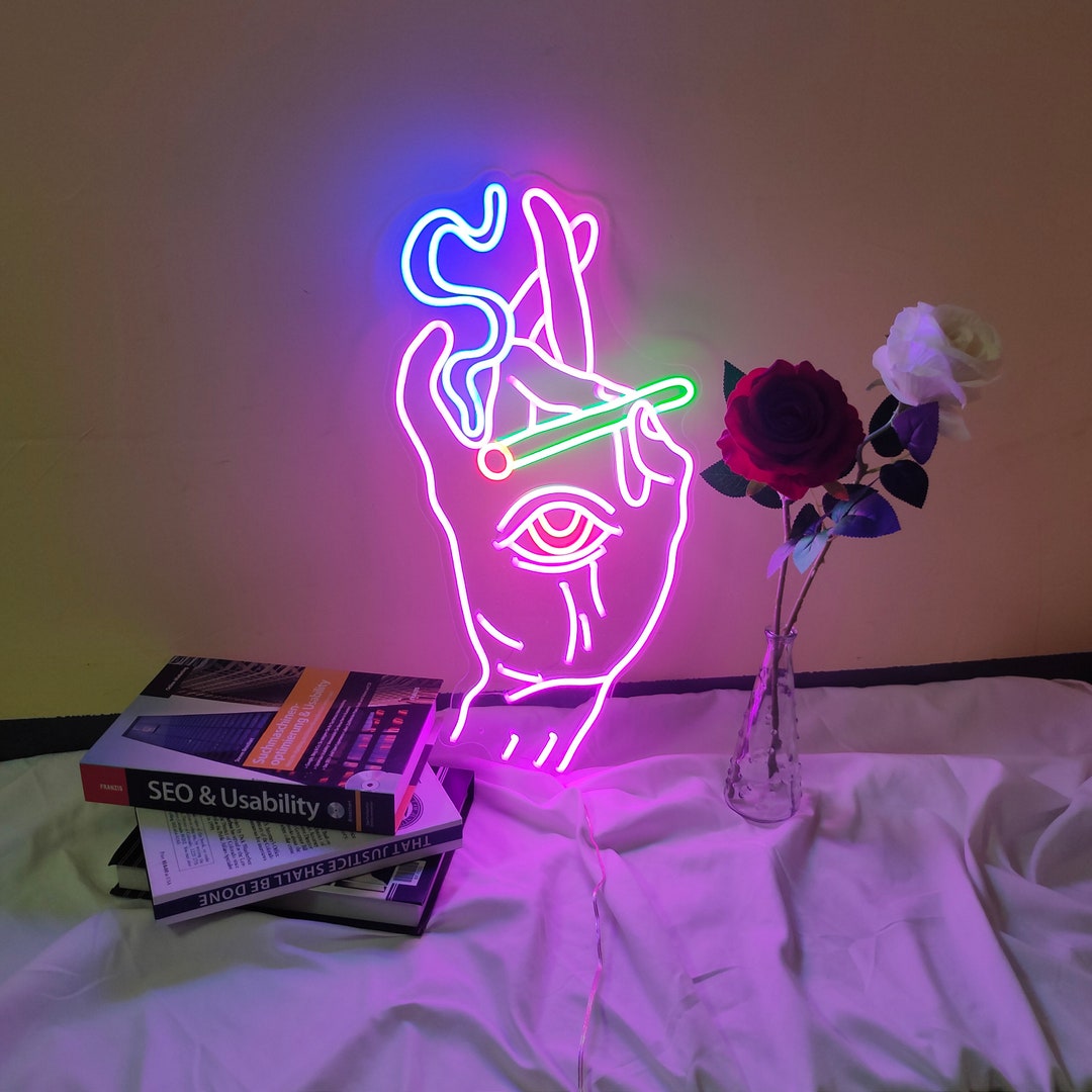 Custom Neon Signs Smoking Hand With Eye Neon Sign Bedroom Neon Sign ...