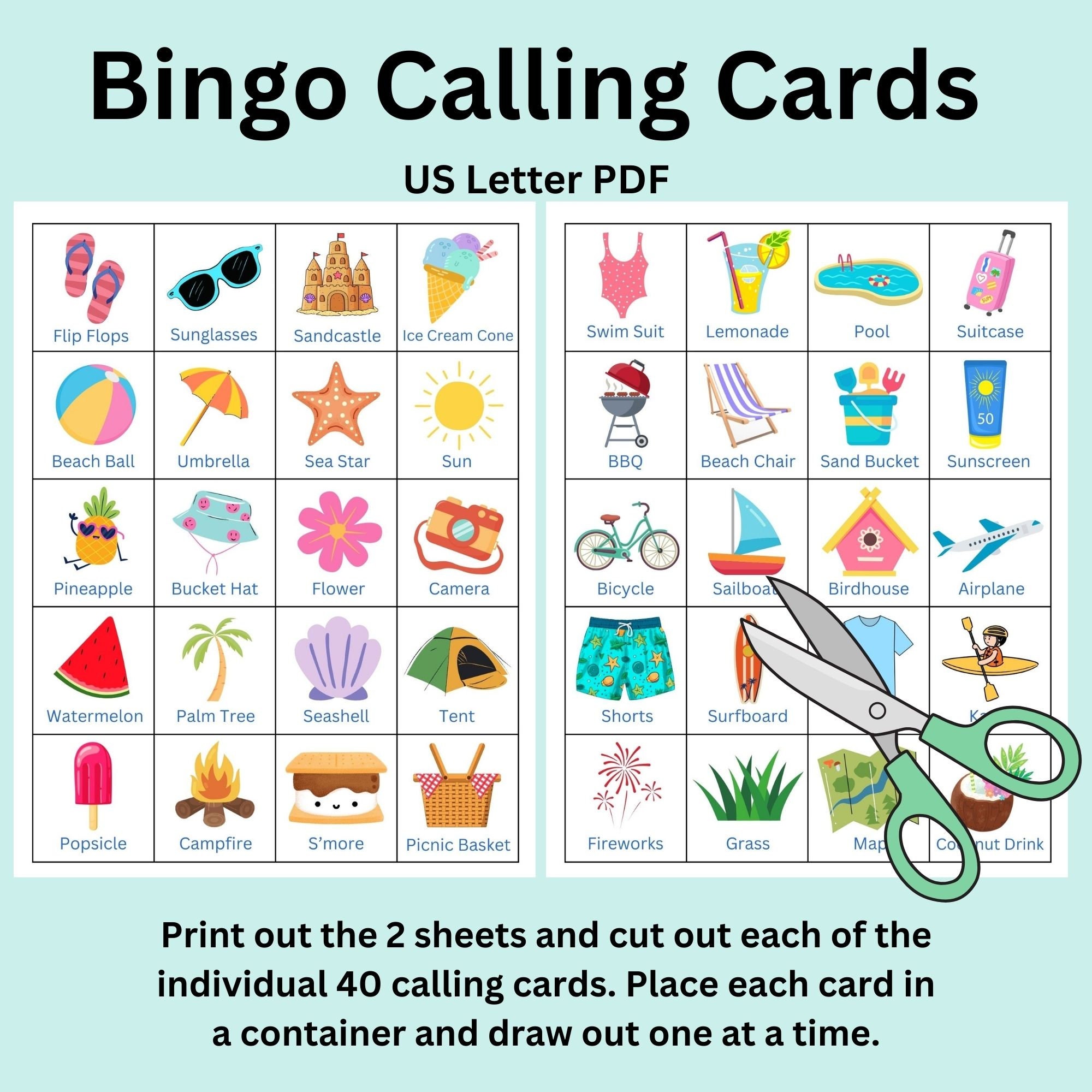 30 Unique Summer Bingo Cards, Printable Summer Activity, Summer Digital ...