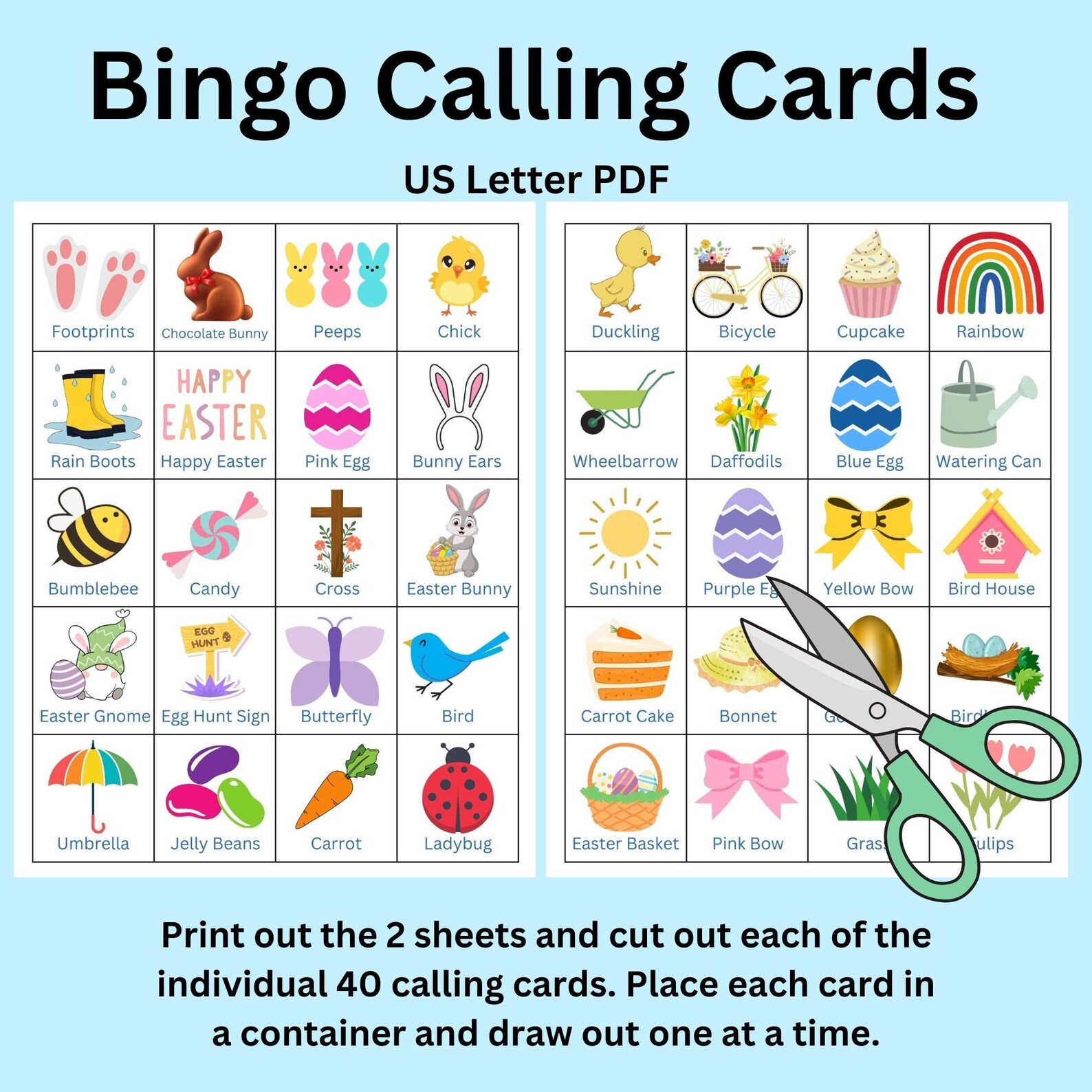 Easter Bingo, 30 Printable Easter Bingo Cards, Easter Activity for Kids ...