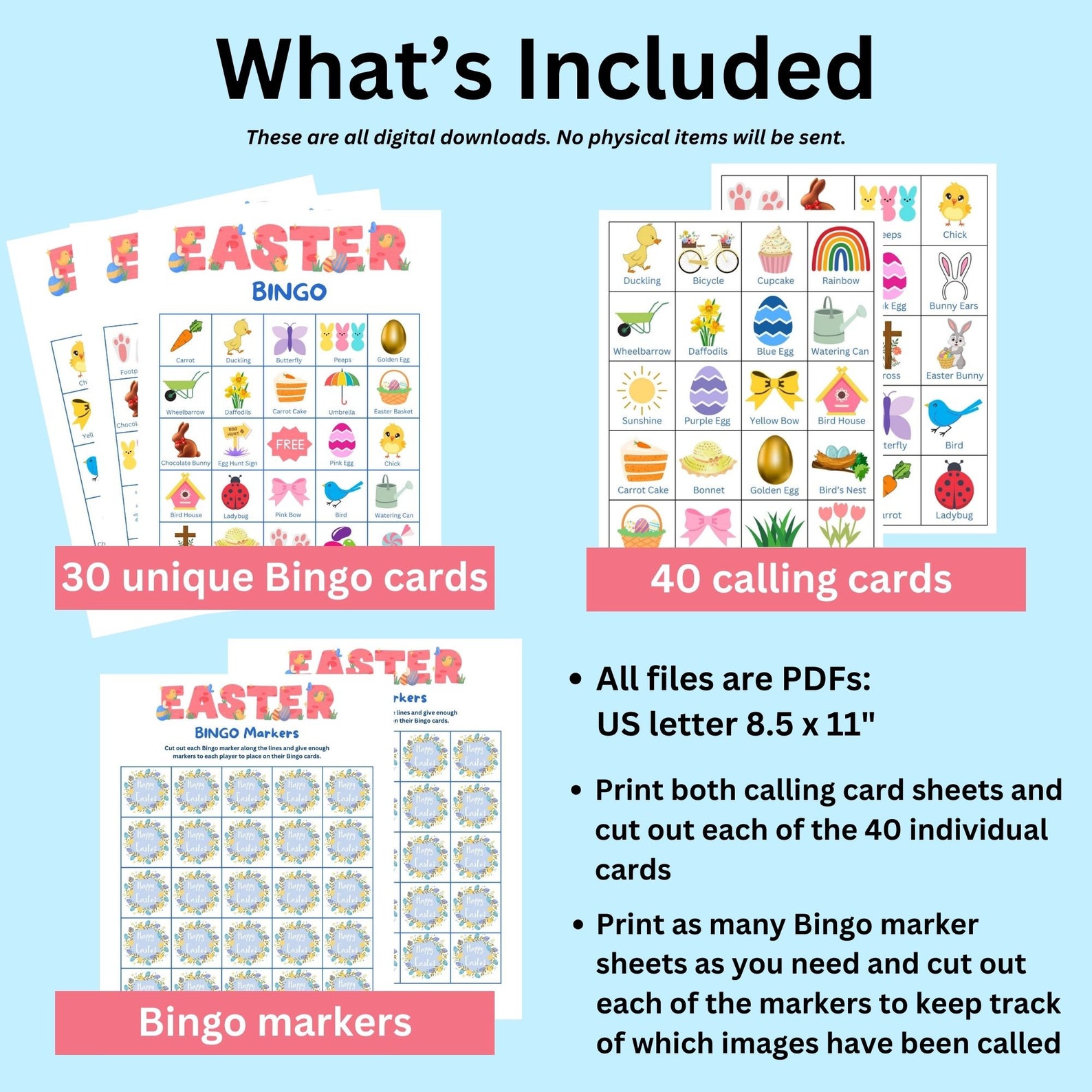 Easter Bingo, 30 Printable Easter Bingo Cards, Easter Activity for Kids ...