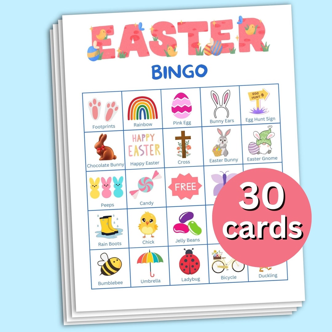 Easter Bingo, 30 Printable Easter Bingo Cards, Easter Activity for Kids ...