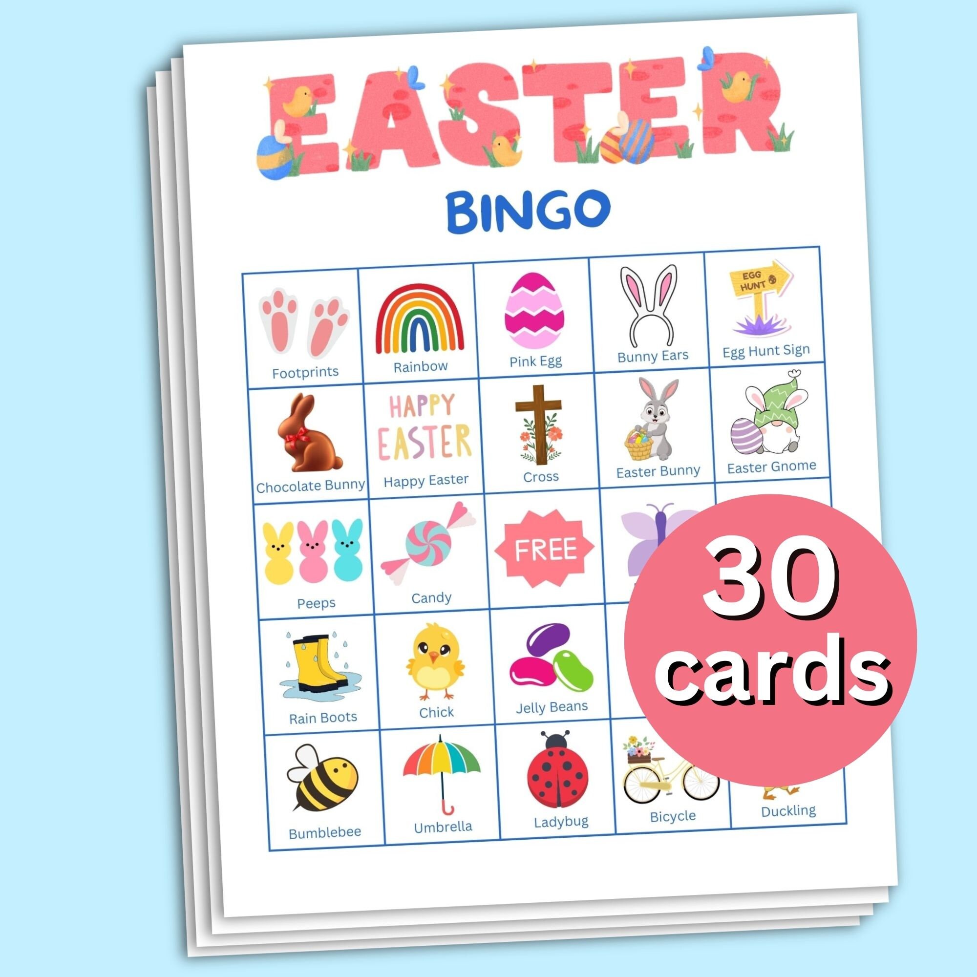 Easter Bingo, 30 Printable Easter Bingo Cards, Easter Activity for Kids ...
