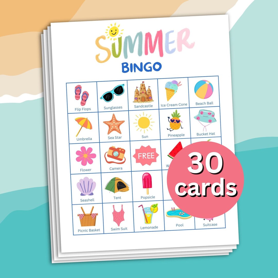 30 Unique Summer Bingo Cards, Printable Summer Activity, Summer Digital ...