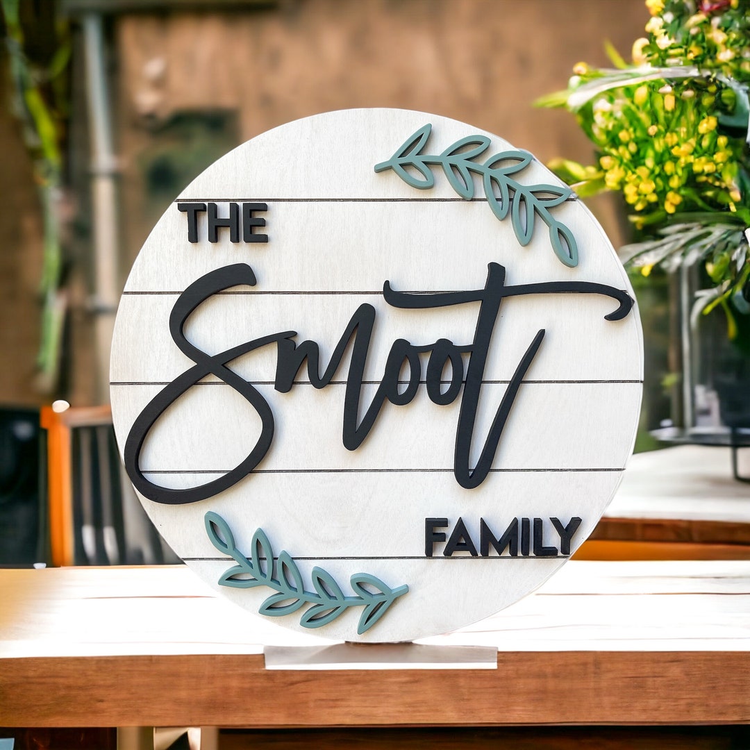 Family Name Sign, Front Door Sign, Last Name Door Hanger, Round Door ...