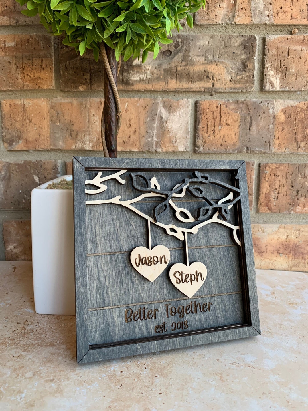 Couple Name Sign, Hanging Hearts Decor, Gift for Couple, Family Tree ...