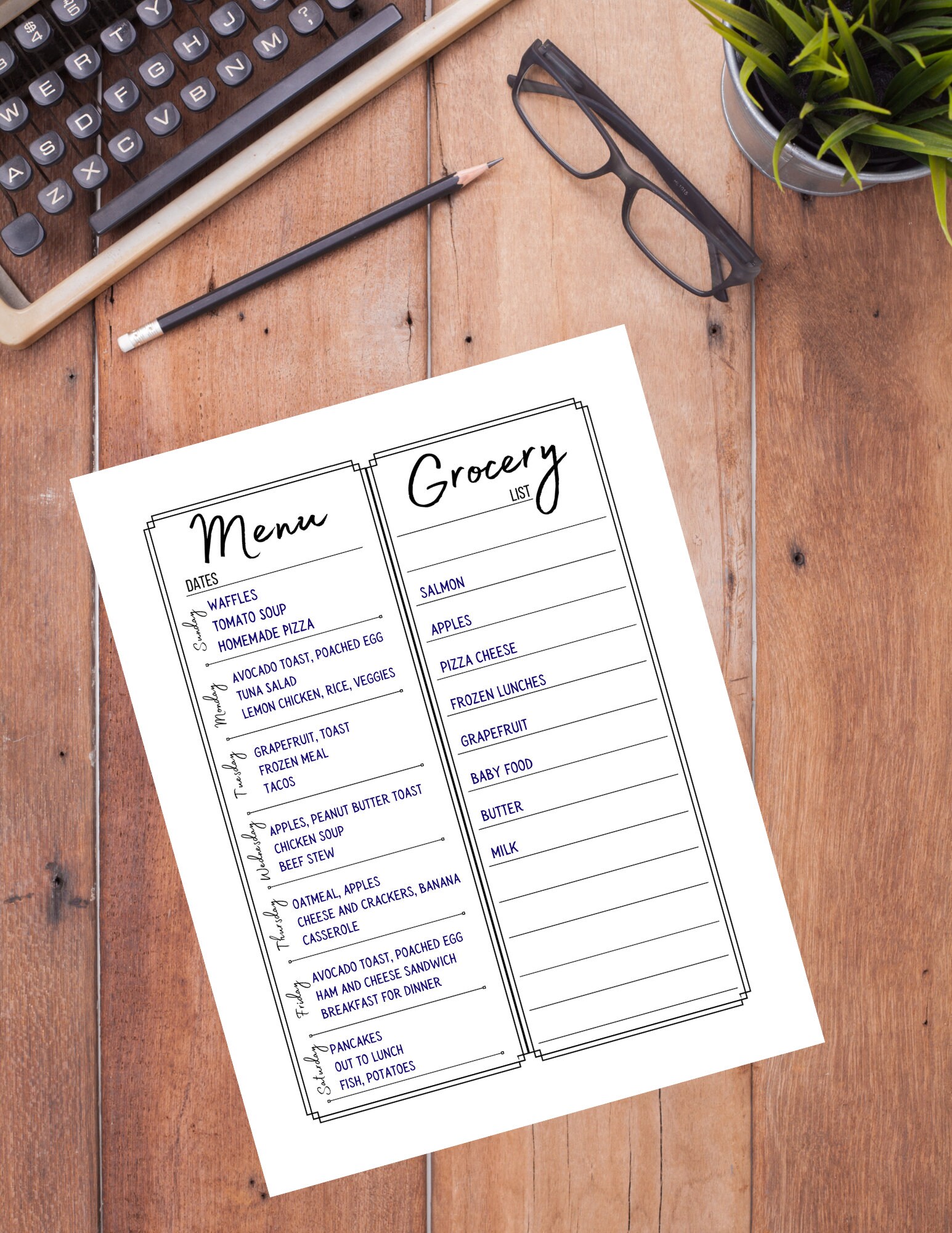 Simple, Clean, Cute Weekly Menu With Grocery List - Etsy