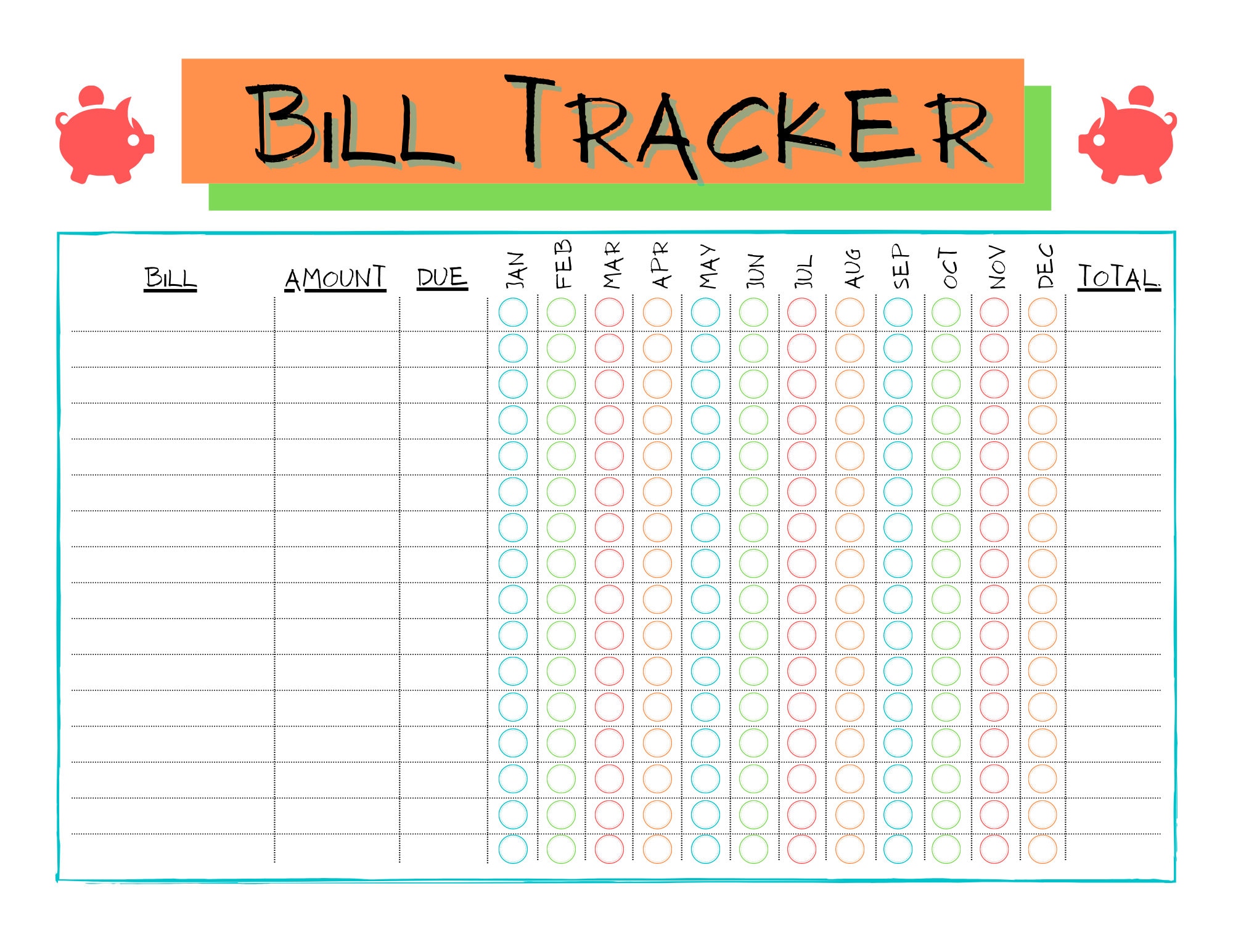 Monthly Bill Tracker, Bill Chart - Etsy