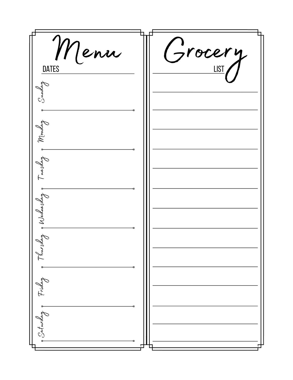 Simple, Clean, Cute Weekly Menu With Grocery List - Etsy