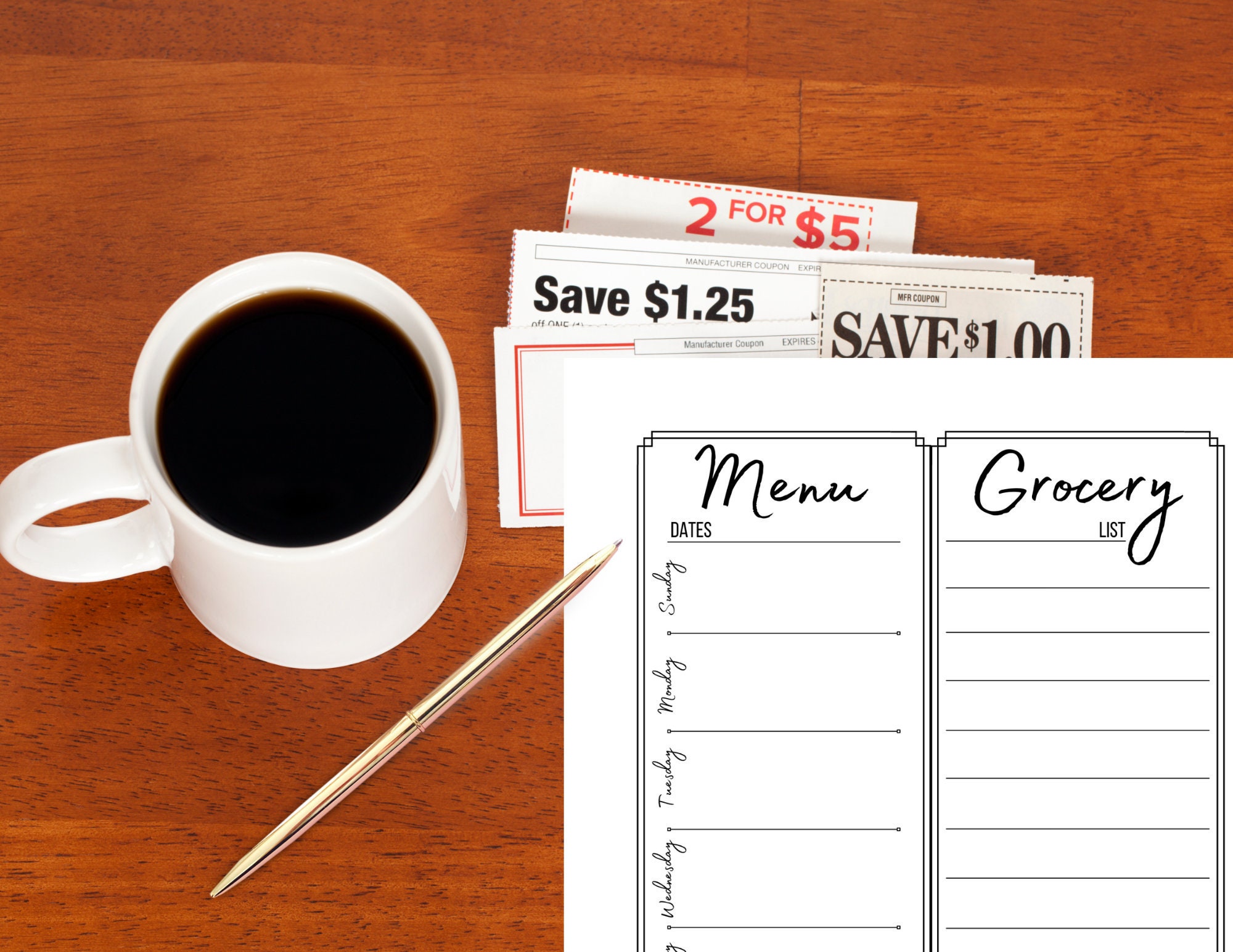 Simple, Clean, Cute Weekly Menu With Grocery List - Etsy