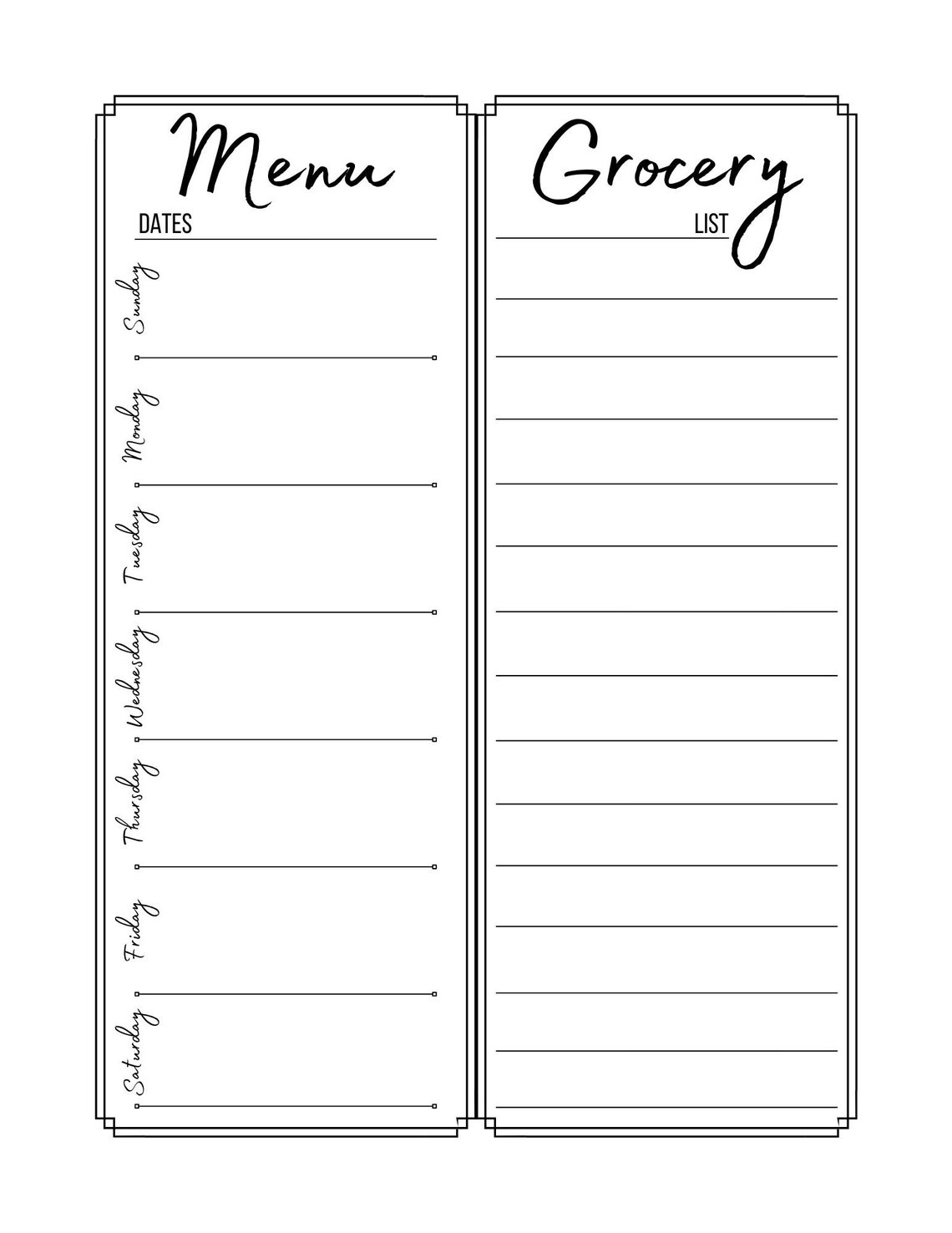 Simple, Clean, Cute Weekly Menu With Grocery List - Etsy