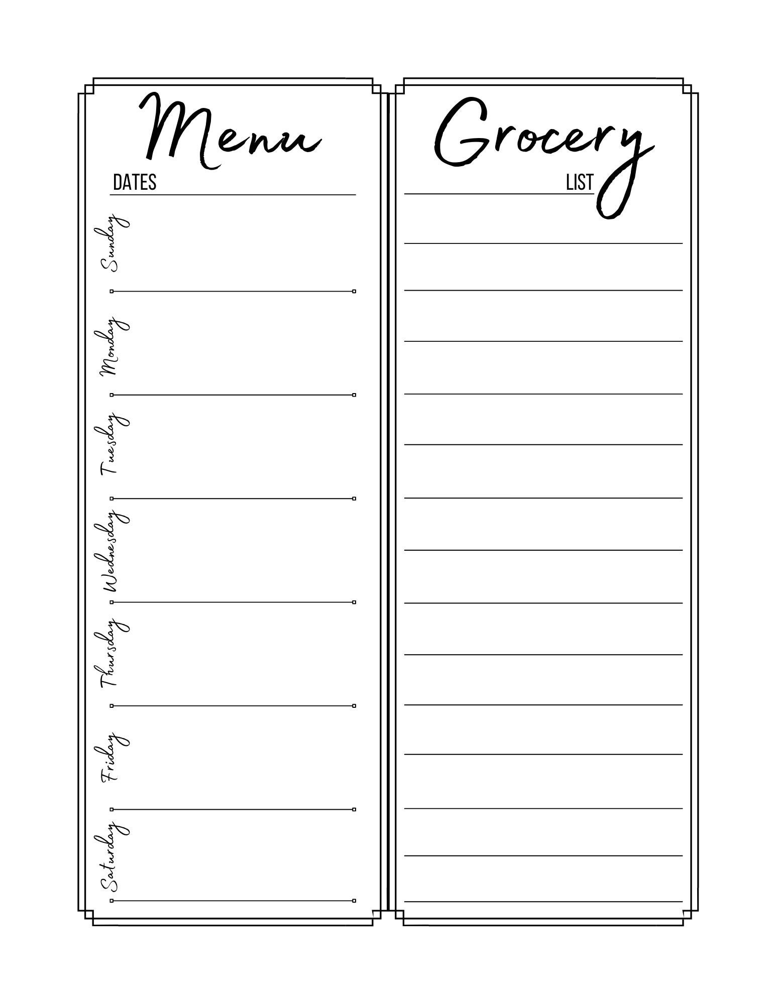 Simple, Clean, Cute Weekly Menu With Grocery List - Etsy