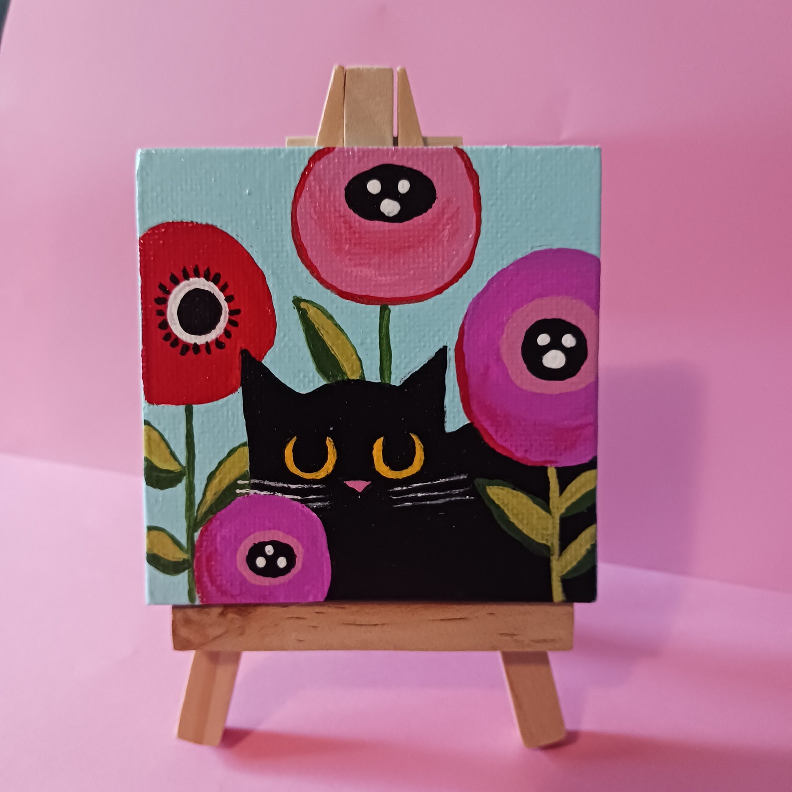Black Cat Mini Canvas Painting - Etsy