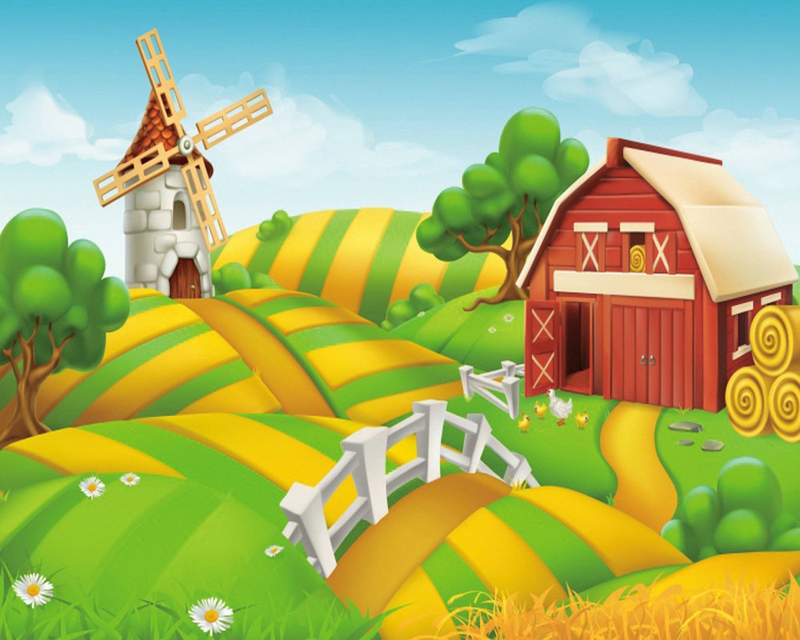Farm Backdrop Pink Barn Yard Backdrops Windmill Animals | Etsy