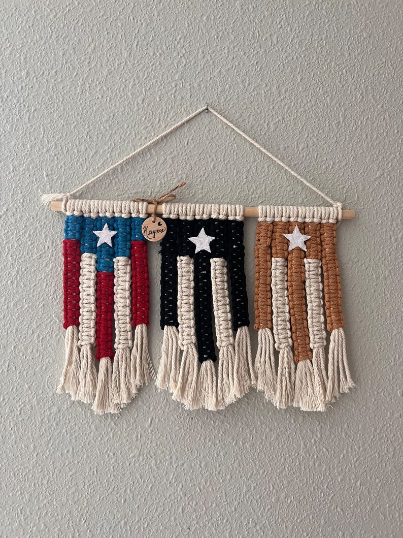 Three Puerto Rico Flags | Puerto Rico Macrame Flags | Puerto Rico ...