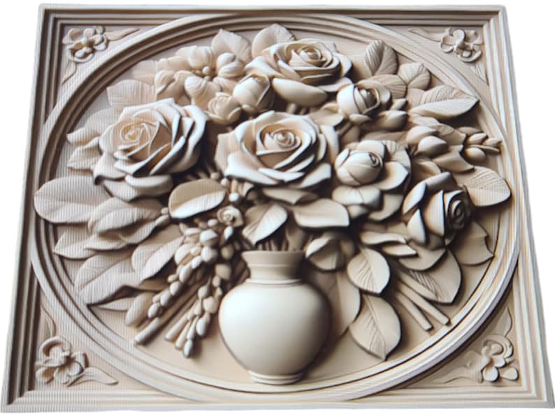 Rose Vase 3d Wall Decor STL File for Cnc Machines Vectric Aspire 11 and ...