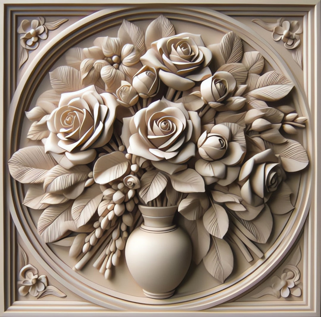 Rose Vase 3d Wall Decor STL File for Cnc Machines Vectric Aspire 11 and ...