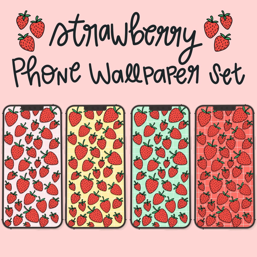 Strawberry Phone Wallpaper Background - Digital Download - Etsy