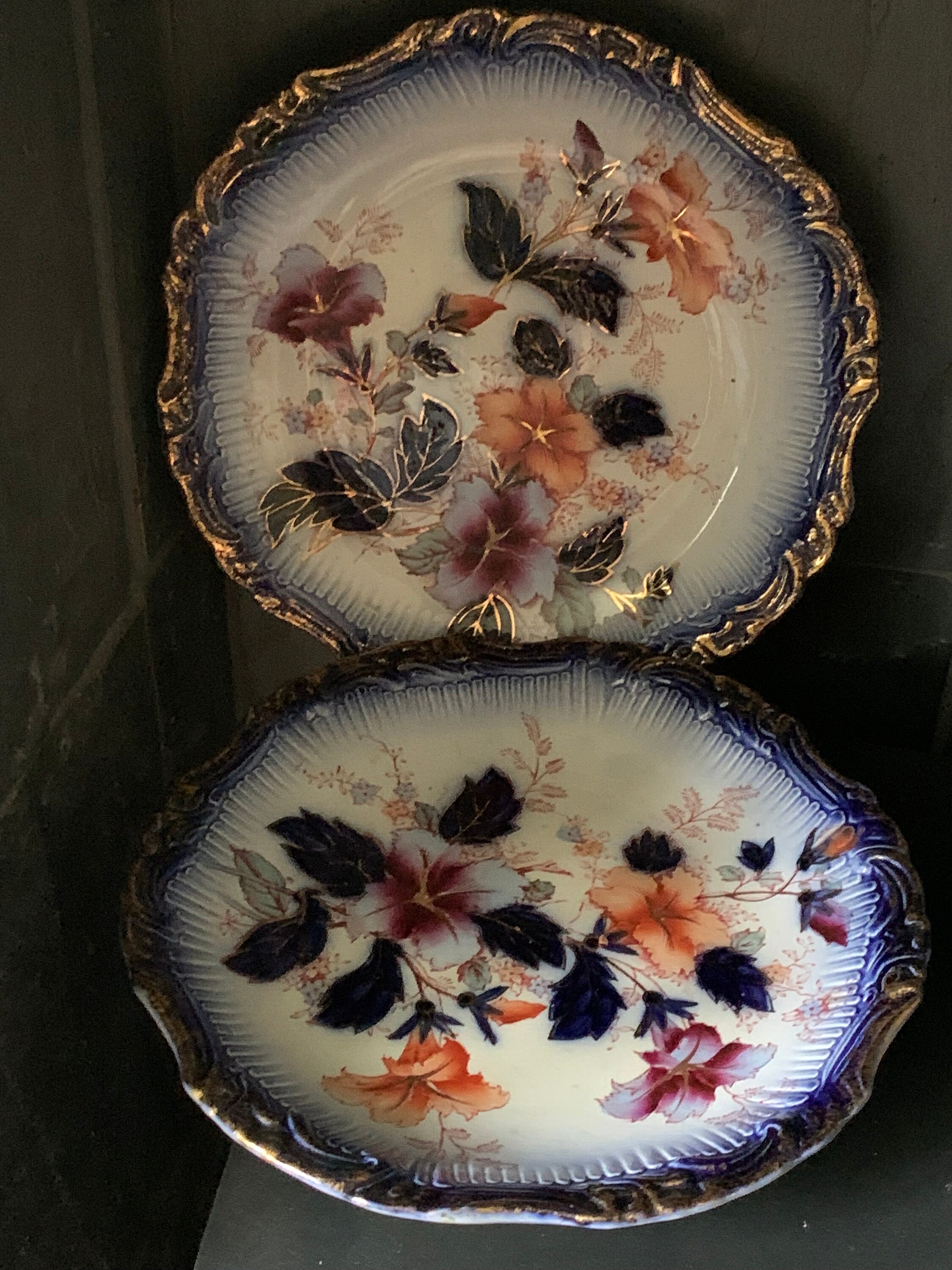 Antique Scalloped and Molded Colbolt Blue and Gold Porcelain Plates ...