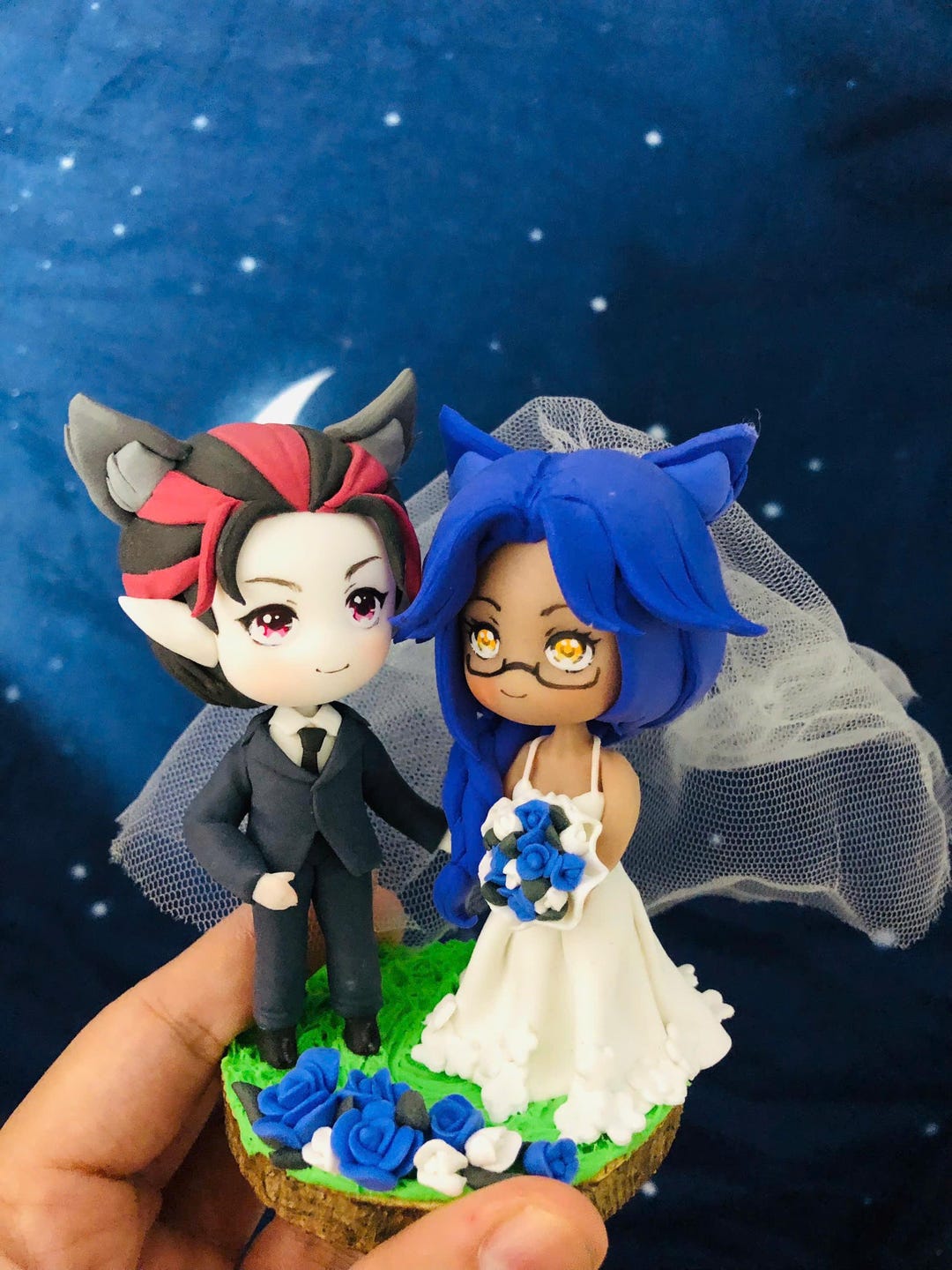 Custom Couple Cake Topper, Personalized Handmade Chibi Figures, Wedding ...