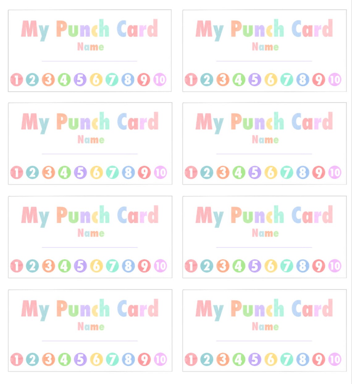 Behaviour Management Reward Punch Card- Digital Download - Etsy