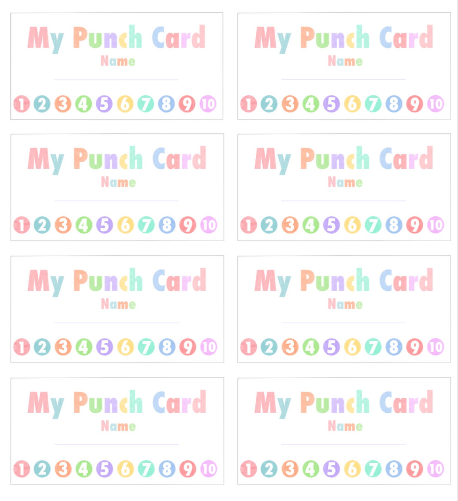 Behaviour Management Reward Punch Card- Digital Download - Etsy