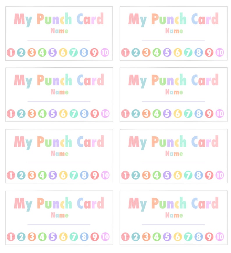 Behaviour Management Reward Punch Card- Digital Download - Etsy