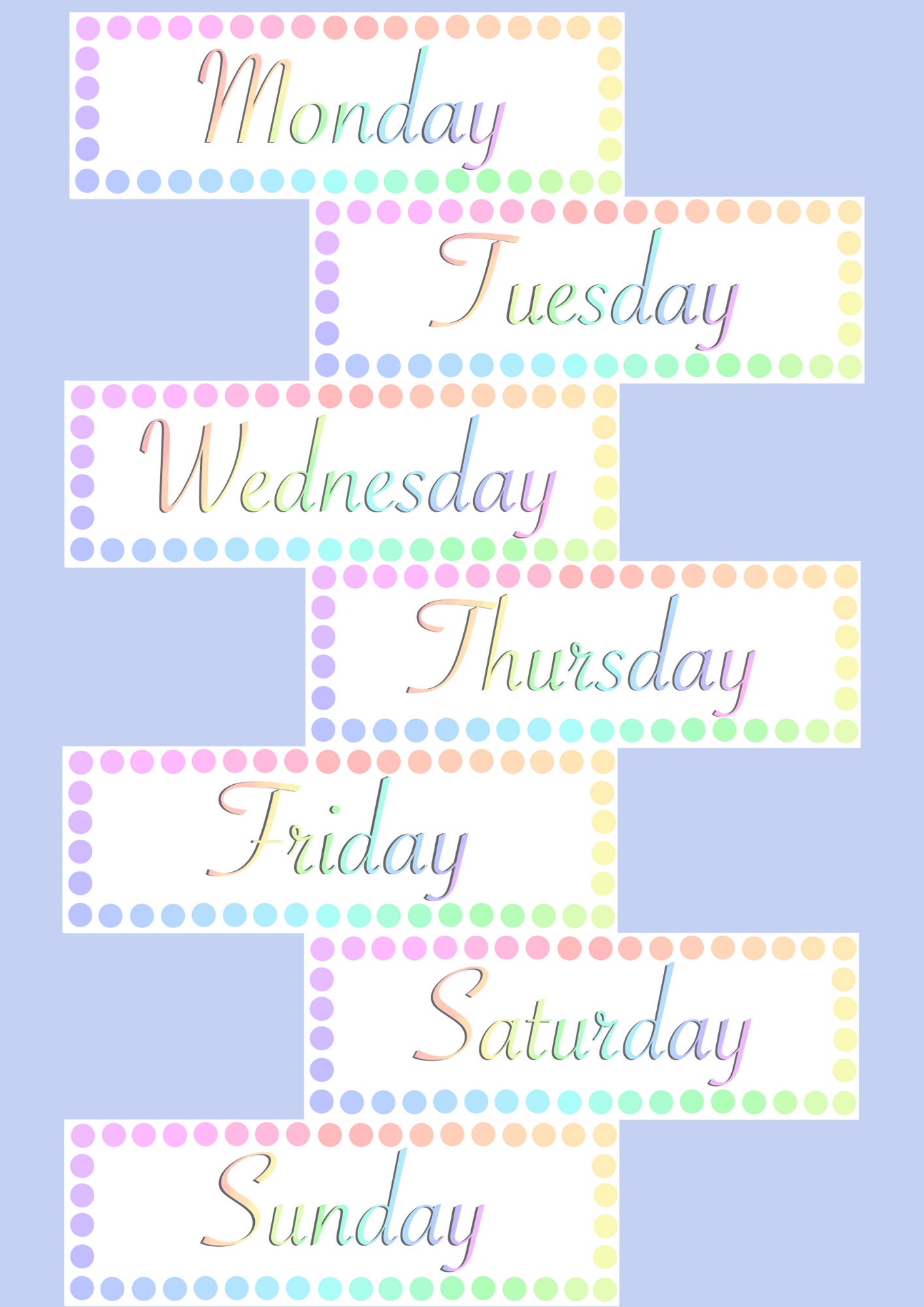 Rainbow Days of the Week Organising Labels (digital Download) - Etsy