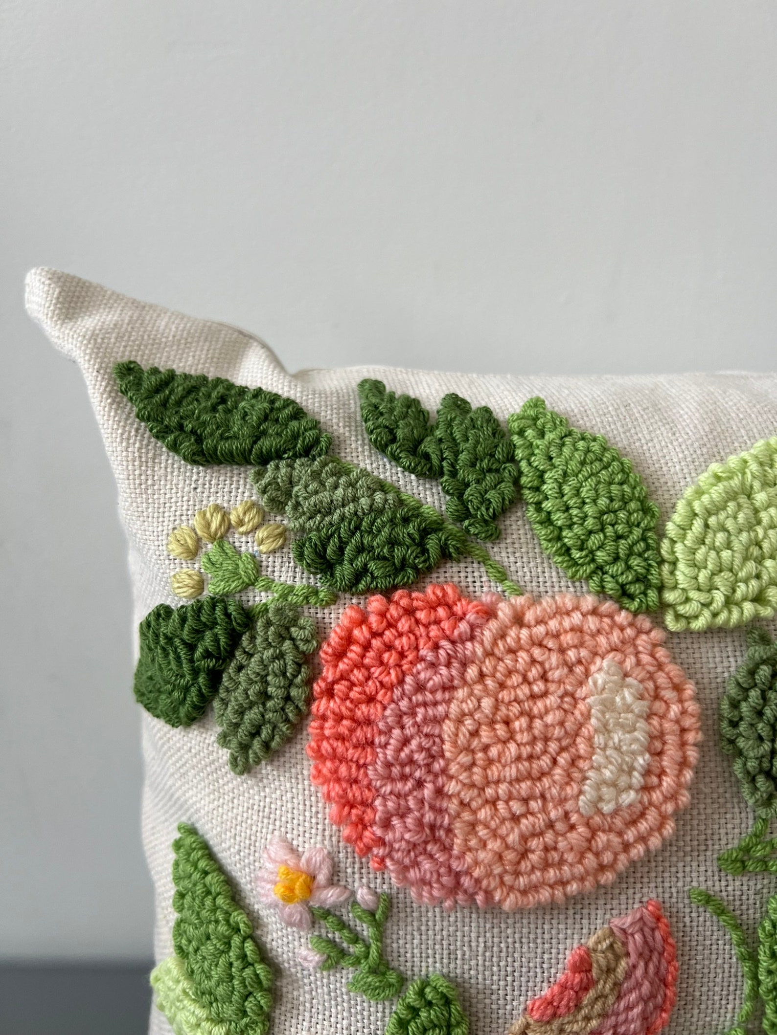Peaches Punch Needle Embroidered Throw Pillow Cover Colorful Pillow