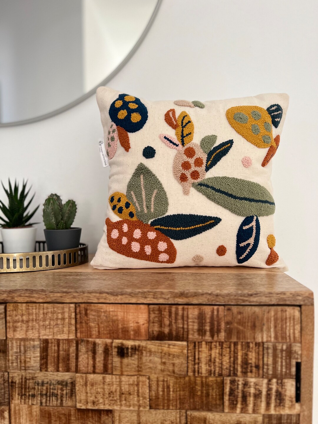 Punch Needle Pillowcase, Floral Throw Pillow, Fall Pillow Cover, Unique ...