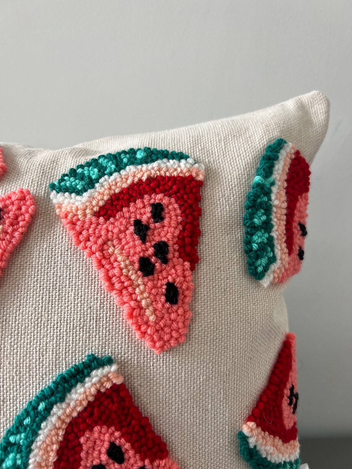 Watermelon Punch Needle Embroidered Throw Pillow Cover, Colorful Pillow ...