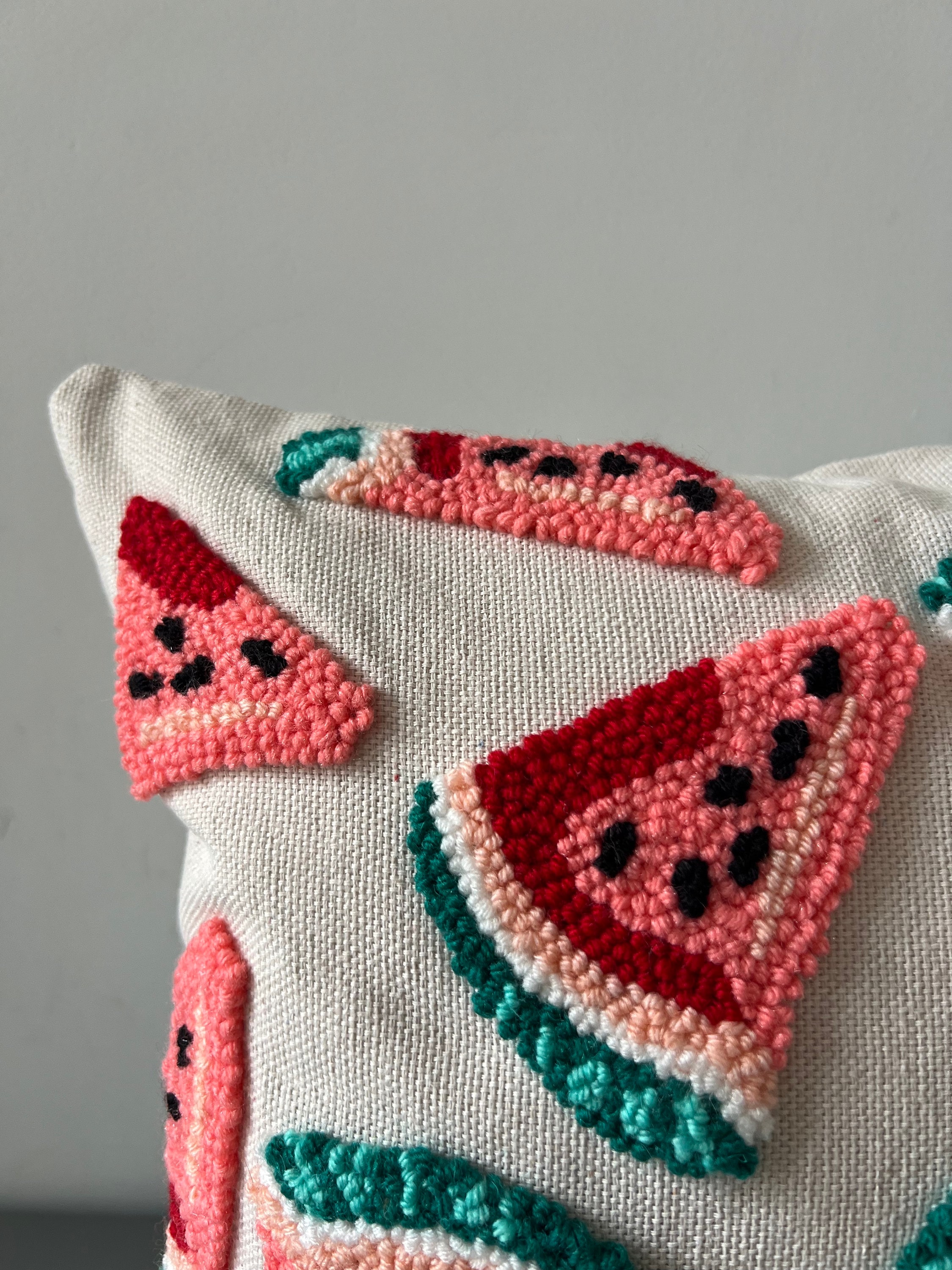 Watermelon Punch Needle Embroidered Throw Pillow Cover, Colorful Pillow ...