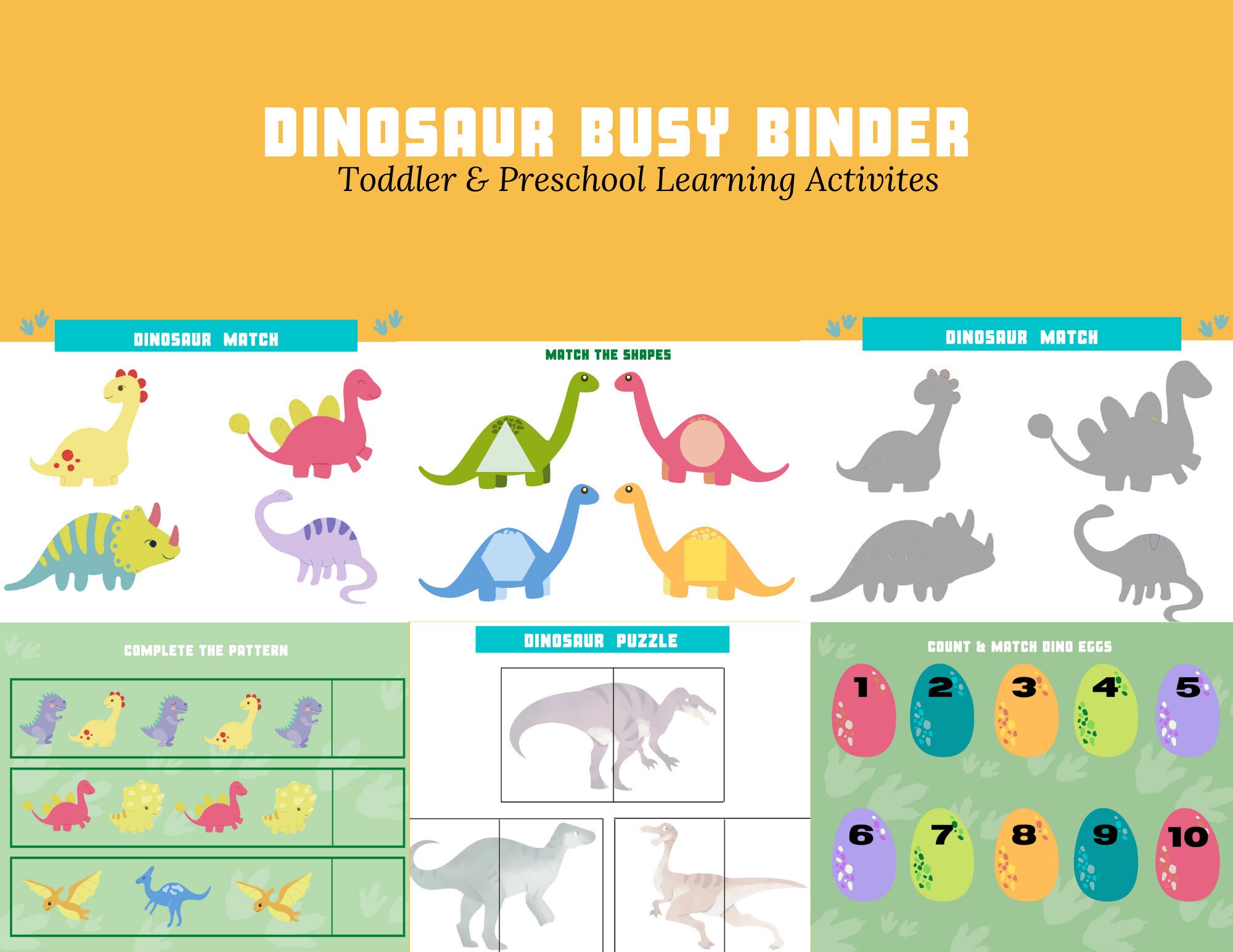 Dinosaur Busy Binder Dinosaur Activity Toddlers Preschool Busy Book ...