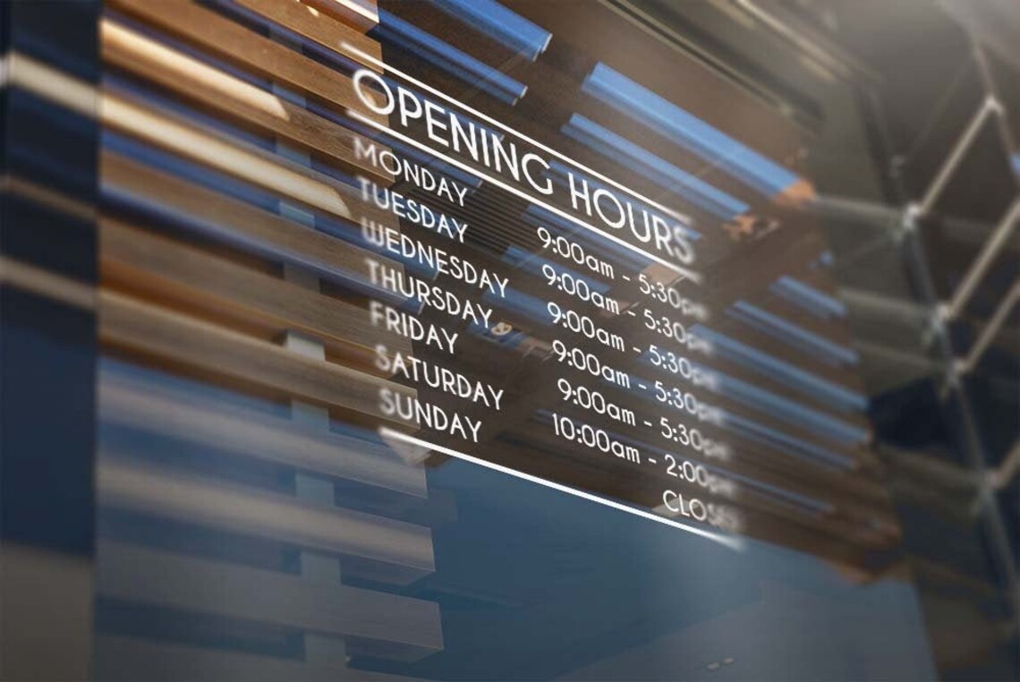Hours Decal Vinyl Cut store window sign trading hours | Etsy