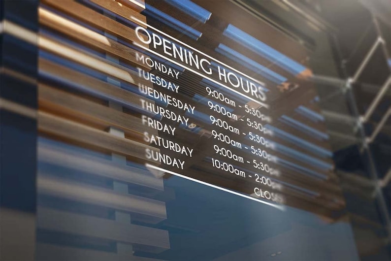 Hours Decal Vinyl Cut store window sign trading hours | Etsy