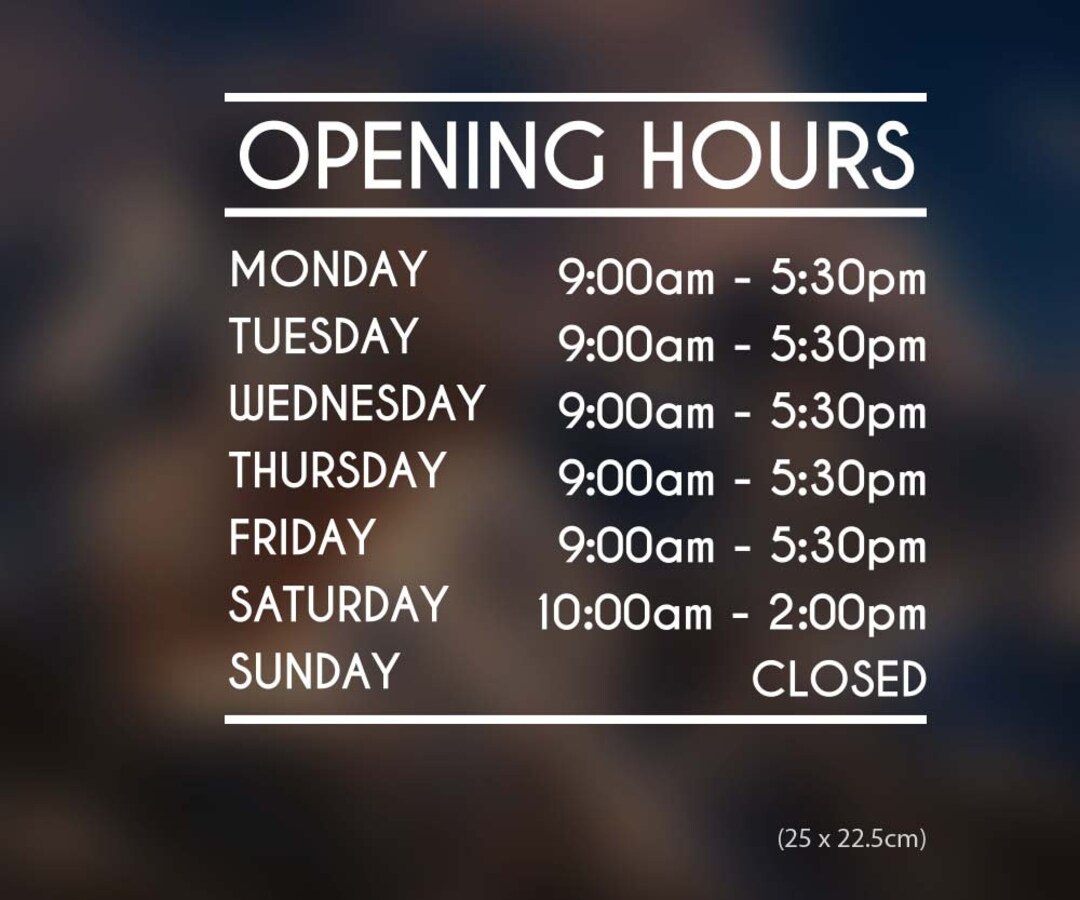 Hours Decal Vinyl Cut, Store Window Sign, Trading Hours, Opening Hours ...