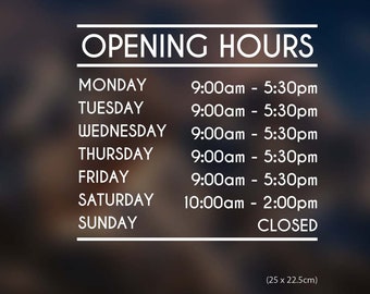 Custom Business Hours Decal Window Signage Inside Glass/outside Glass ...