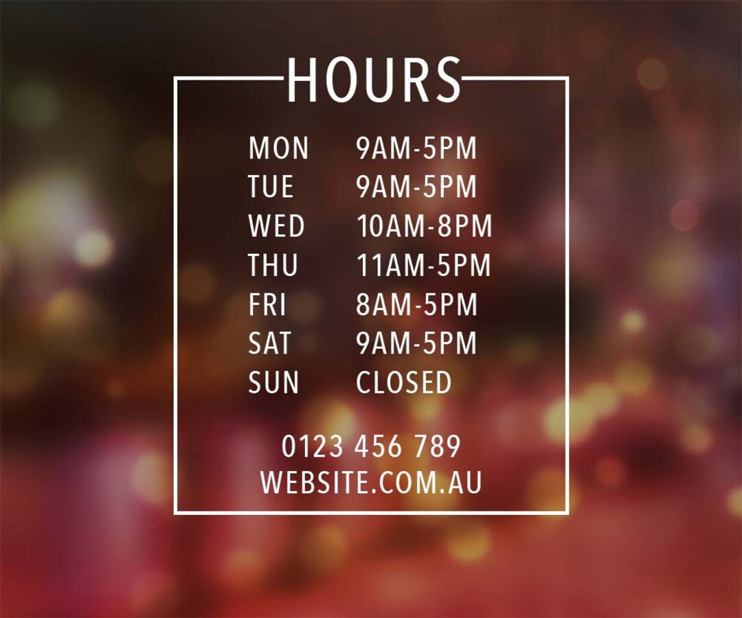 Hours Decal Vinyl Cut, Store Window Sign, Trading Hours, Opening Hours ...