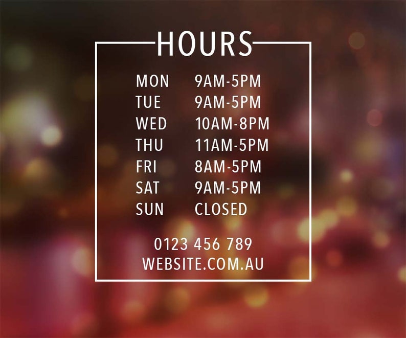 Hours Decal Vinyl Cut, Store Window Sign, Trading Hours, Opening Hours ...
