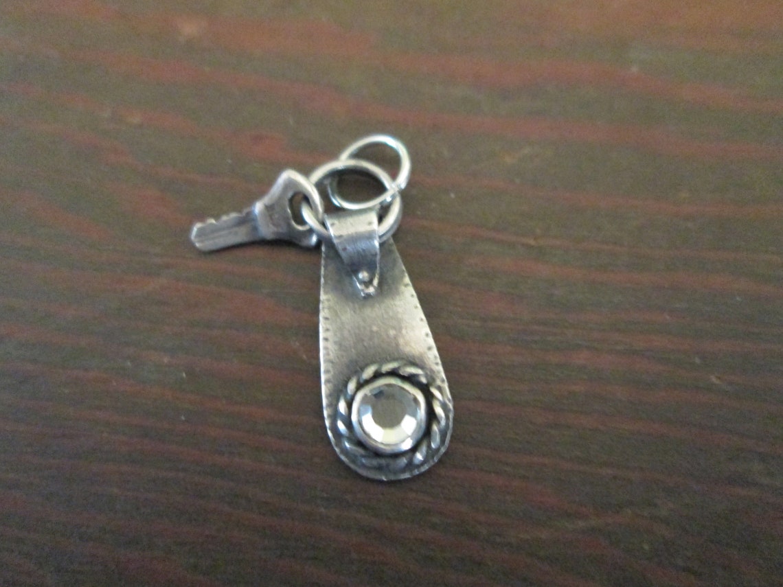 Sterling Silver 3-D Miniature CAR KEY on "leather" FOB Pendant / Charm ...