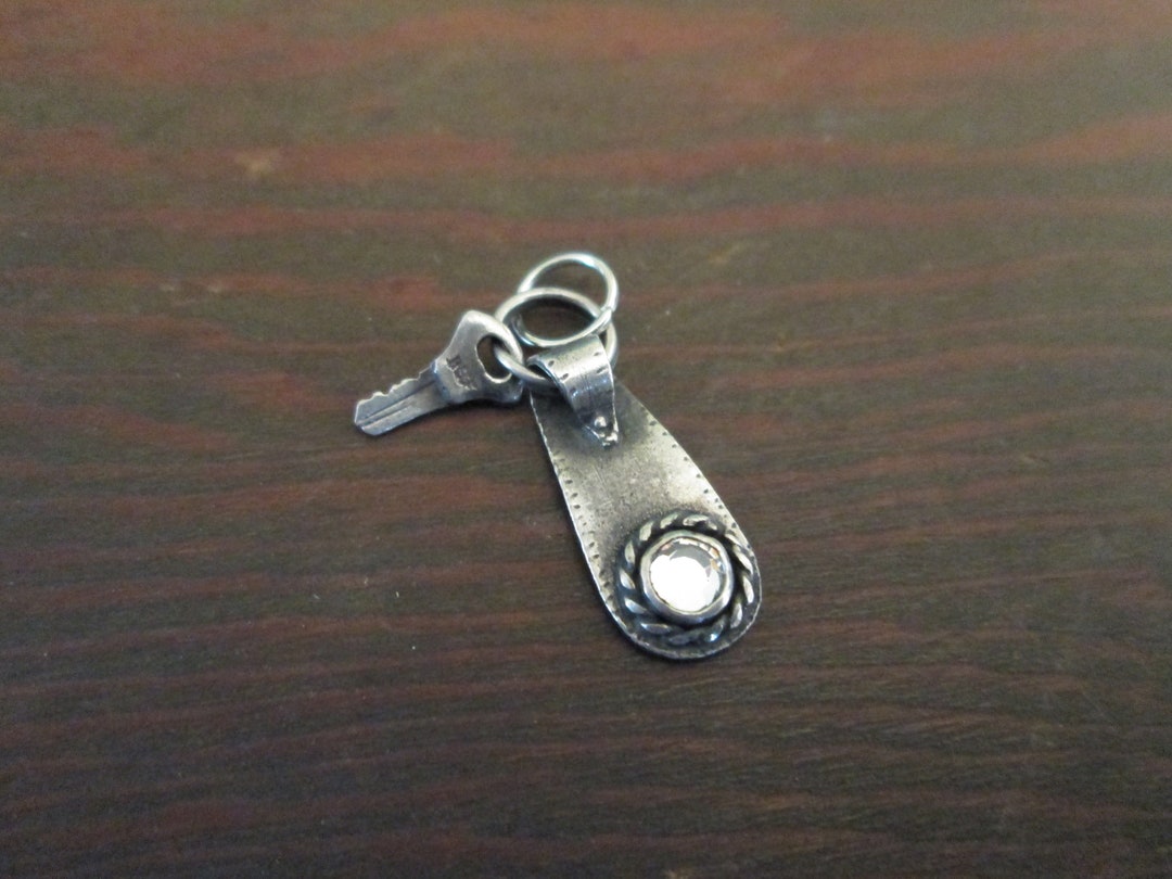 Sterling Silver 3-D Miniature CAR KEY on "leather" FOB Pendant / Charm ...